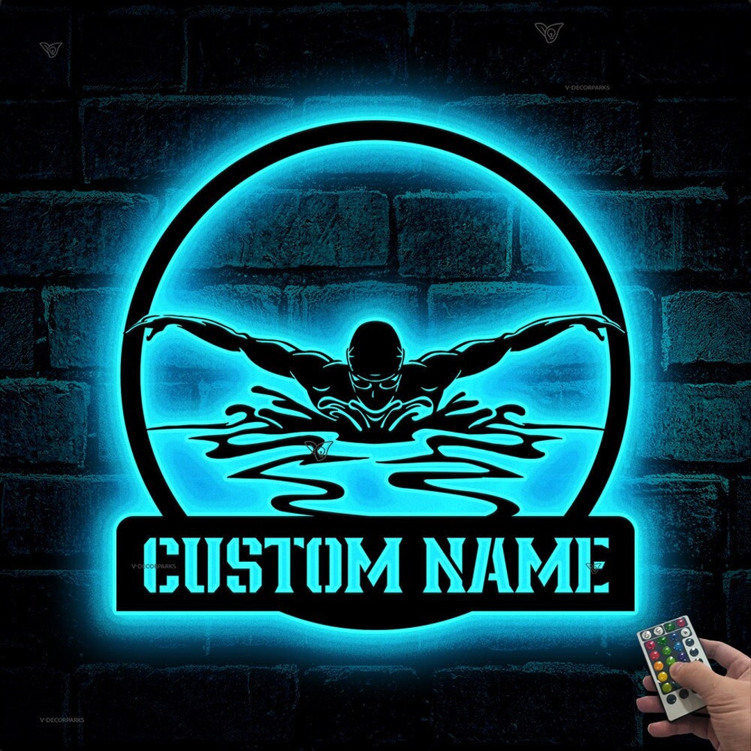 Custom Swimming Sign With Led Light, Swimming Gifts, Swimmer Name Sign ...