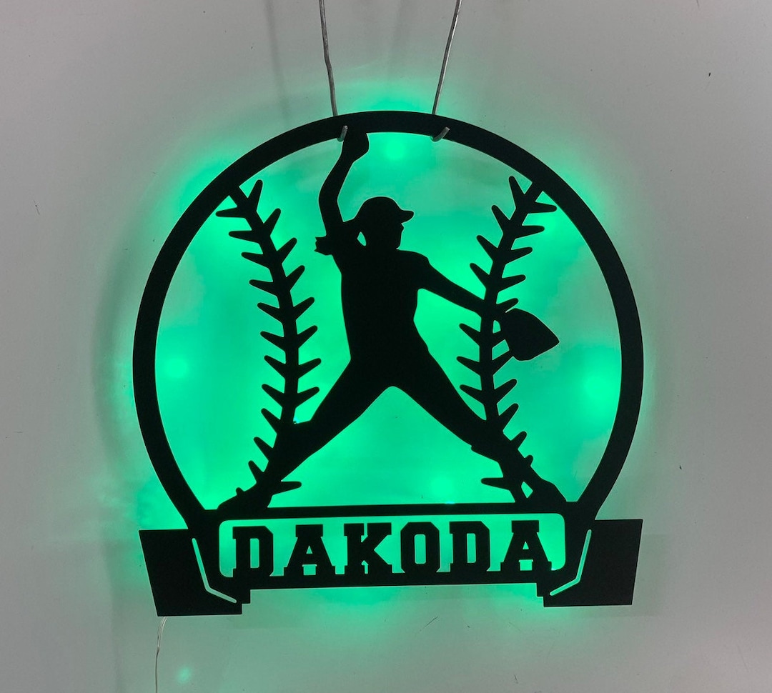 Personalized Softball Pitcher Metal Sign With Led Lights, Custom ...