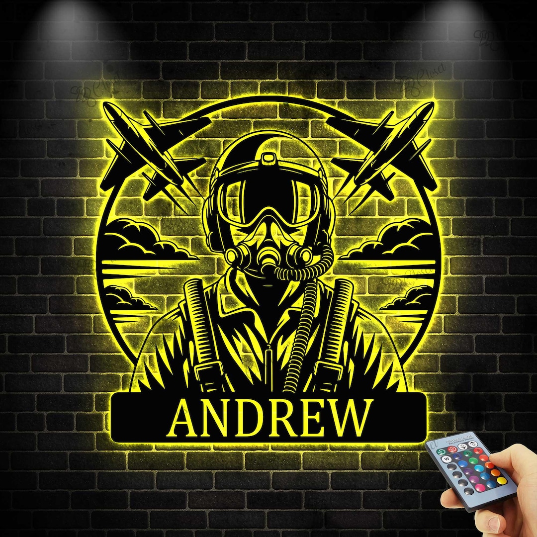 Custom Fighter Pilot Metal Wall Art With LED Light, Personalized Air ...