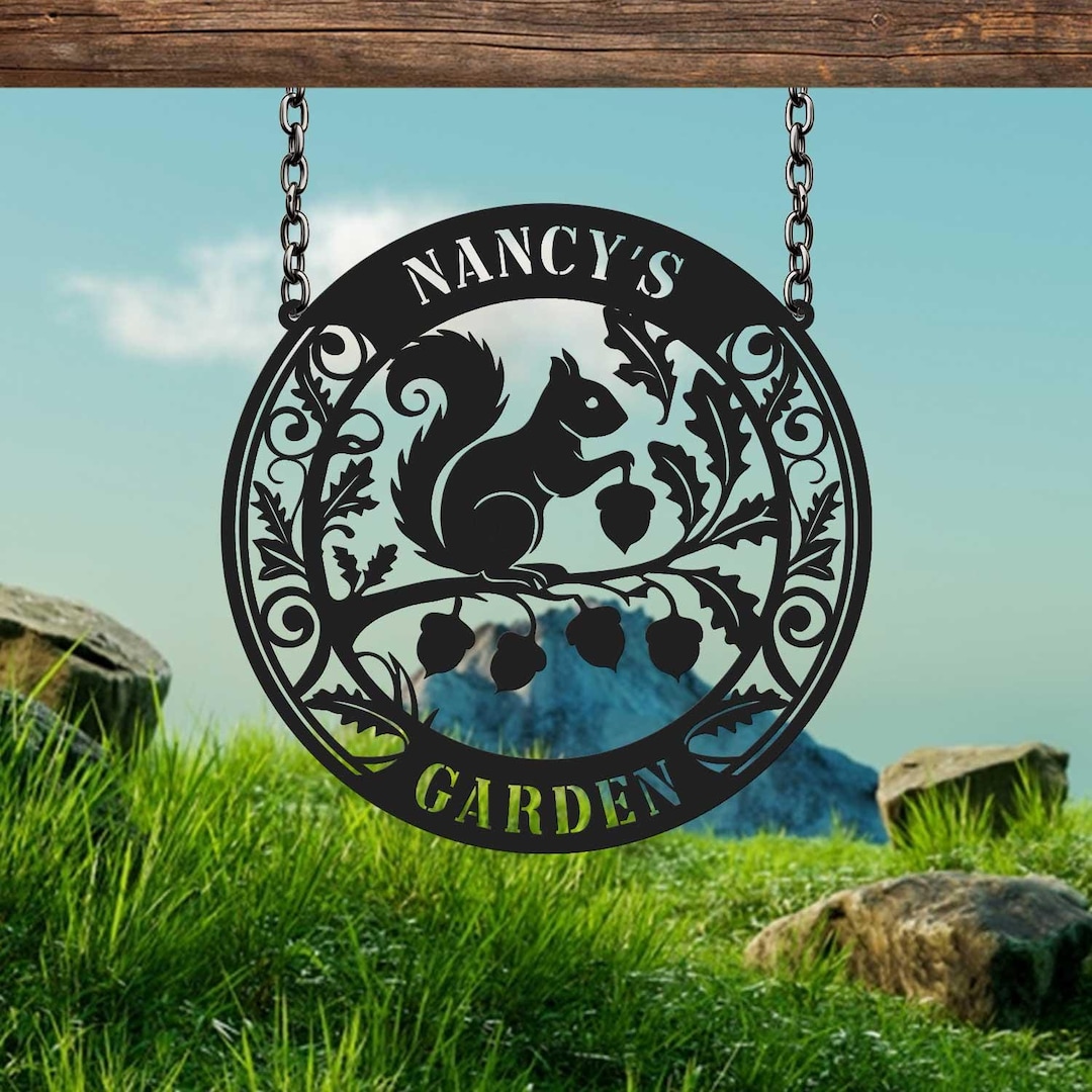Personalized Squirrel Metal Wall Decor, Squirrel Welcome Garden Sign ...