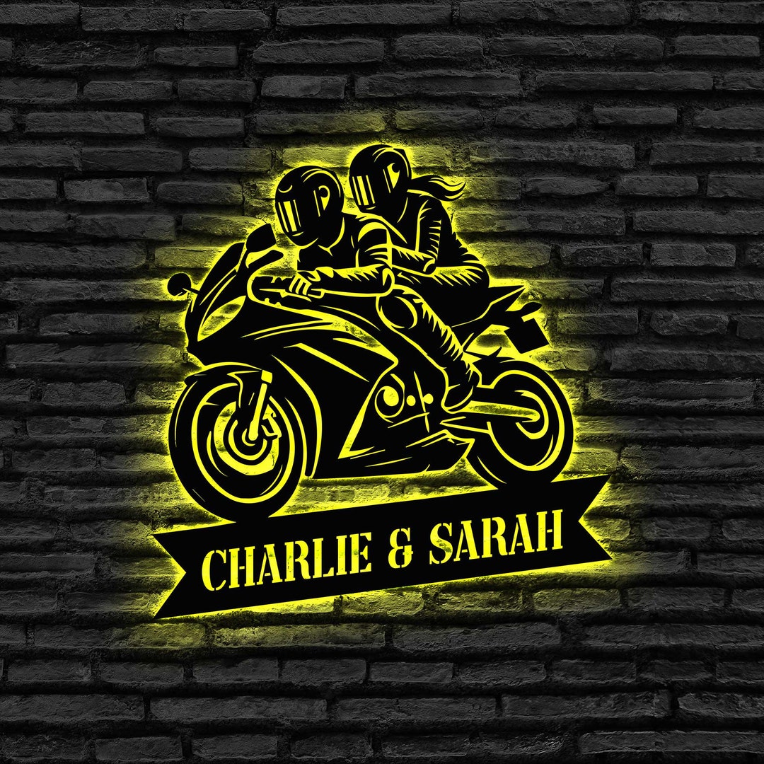 Custom Couple Motorcycle Metal Wall Art, Motorcycle Name Sign ...