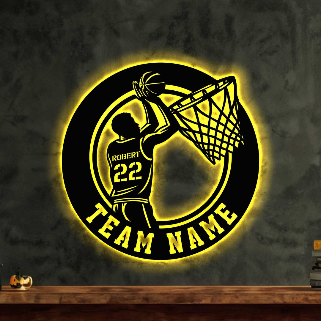 Personalized Basketball Metal Wall Art With Led Light, Custom ...