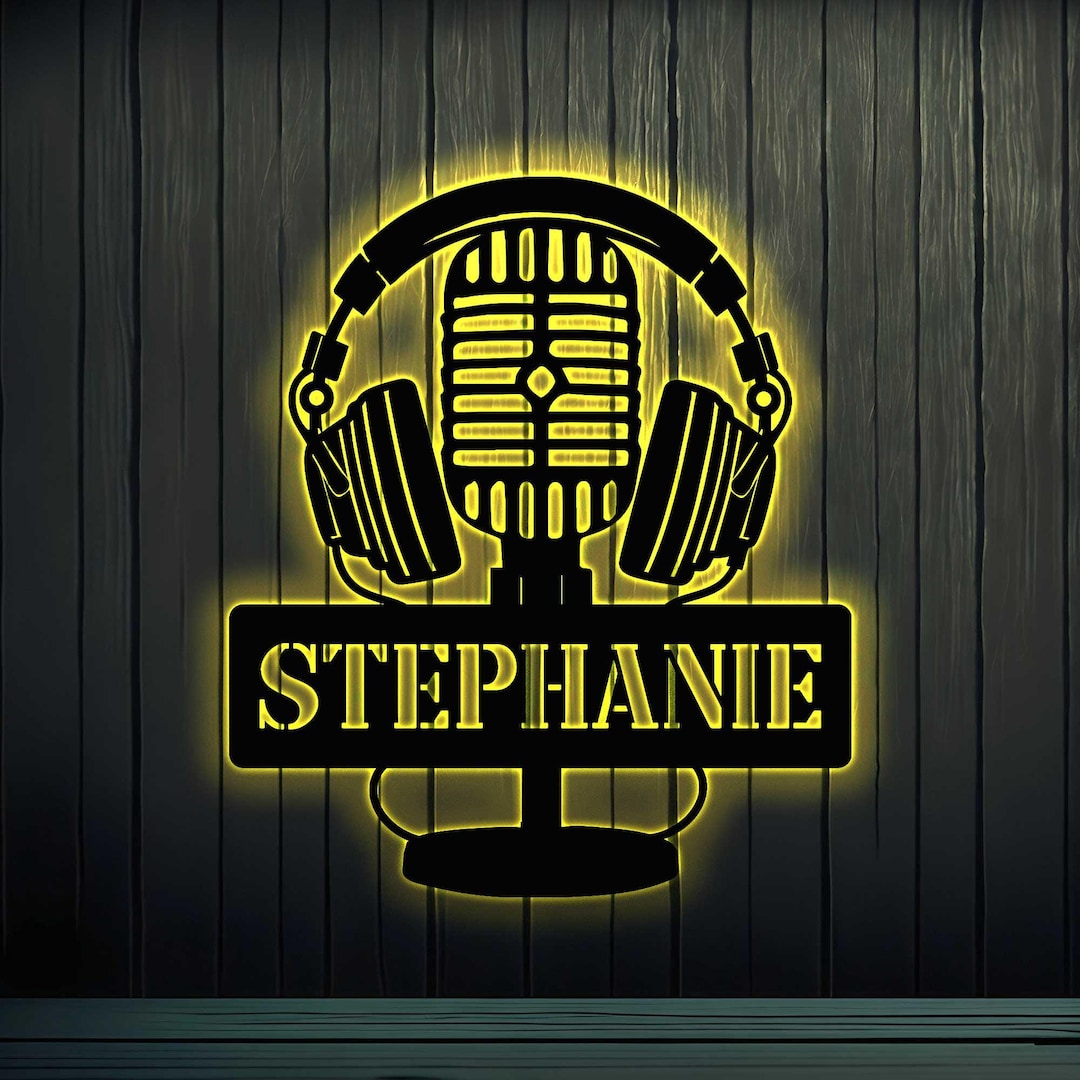 Custom Music Audio Studio Metal Wall Art LED Light, Microphone ...