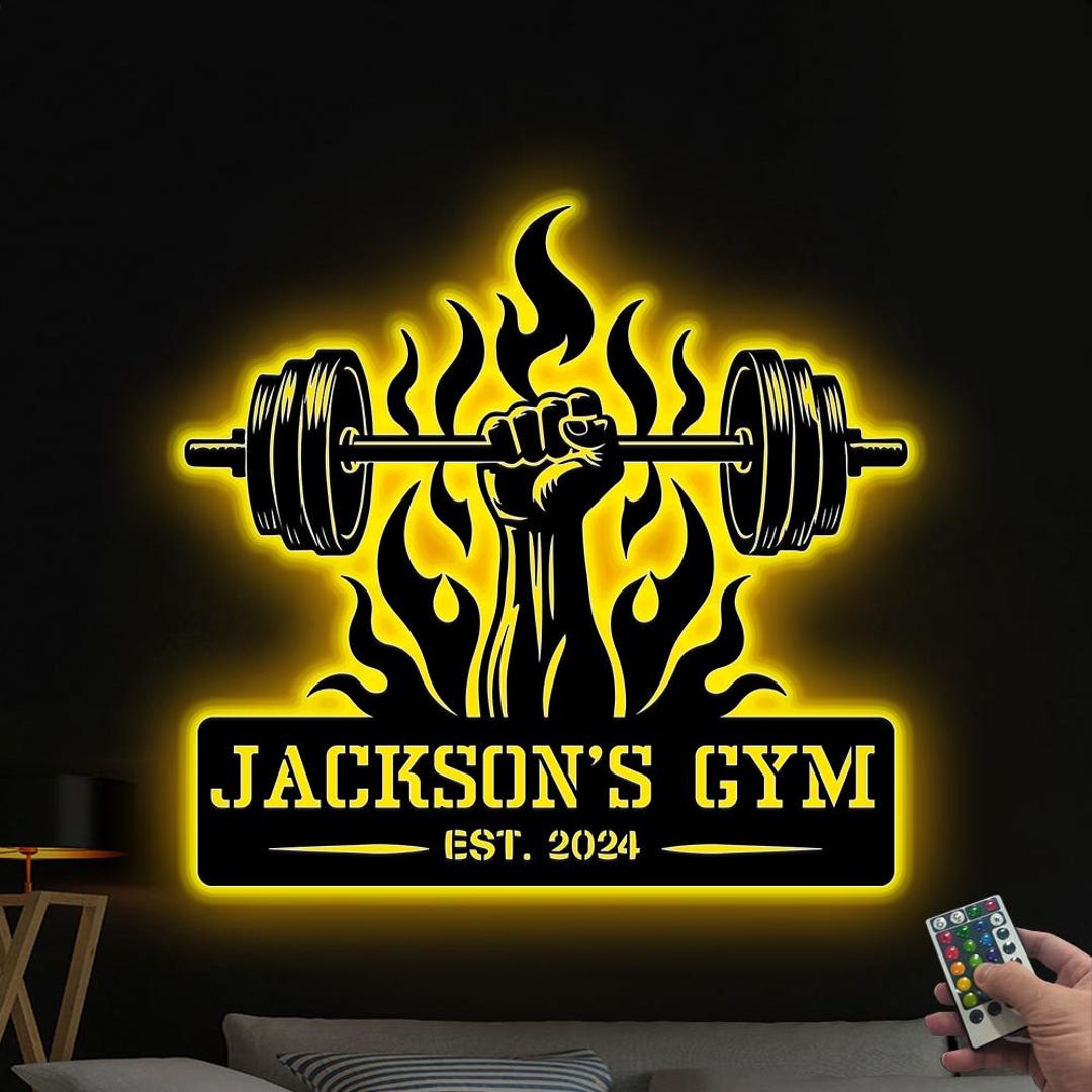 Custom Powerlifting Metal Wall Art With LED Light, Powerlifting Metal ...