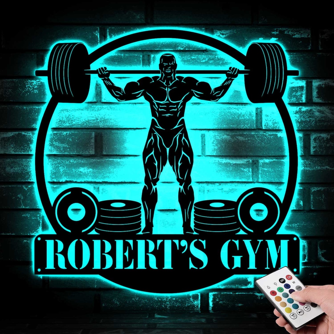 Custom Gym Metal Sign With Led Lights, Weight Lifting Sign ...
