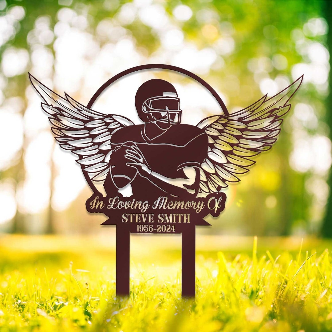 Custom American Football Memorial Plaque, Metal Memorial Sign, Grave ...