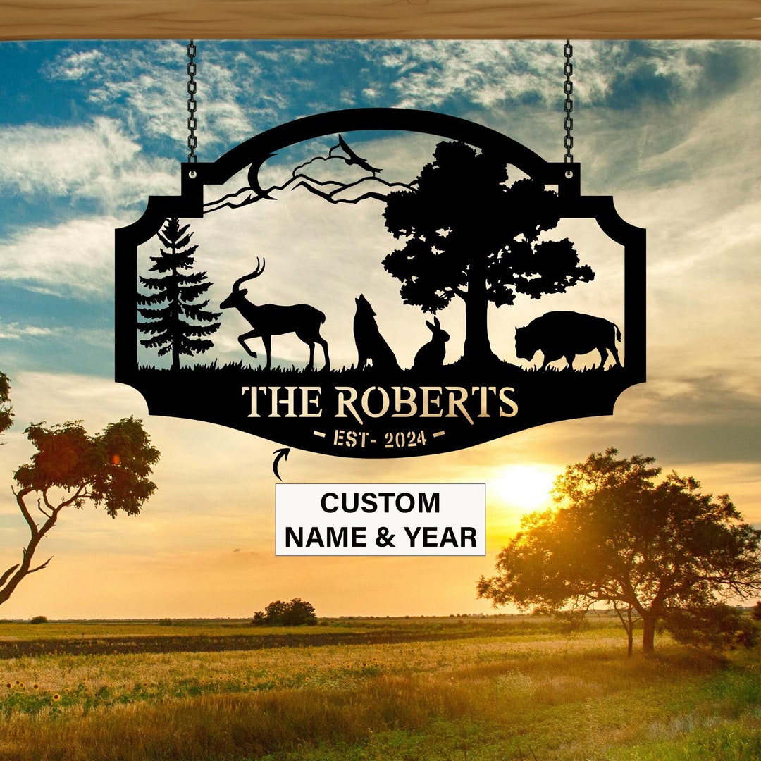 Personalized Metal Lodge Sign, Cottage Decor, Animal Sign, Outdoor Sign ...