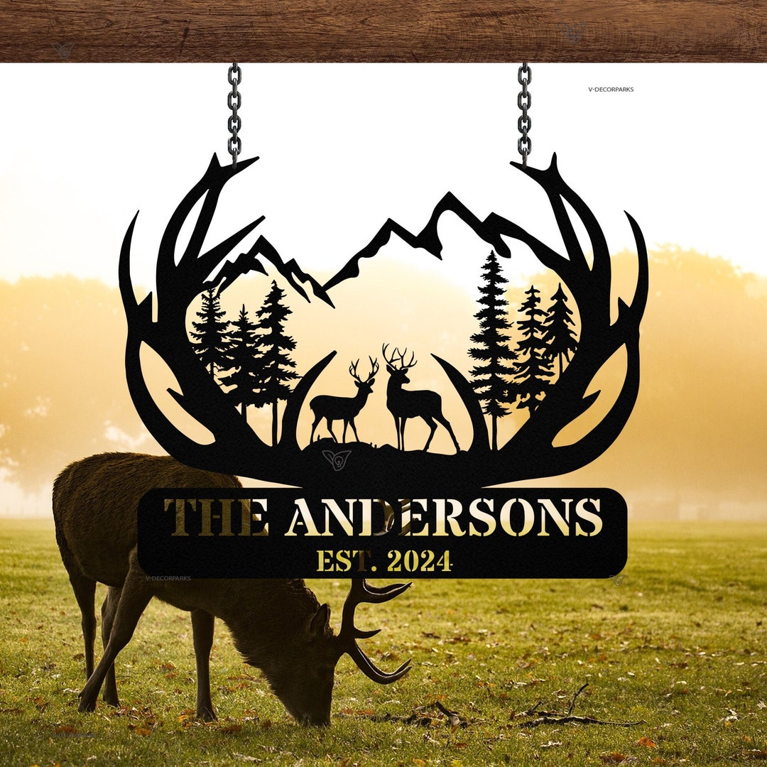 Custom Metal Deer Cabin Sign, Deer Hunter Gift, Cabin Decor, Hunting ...