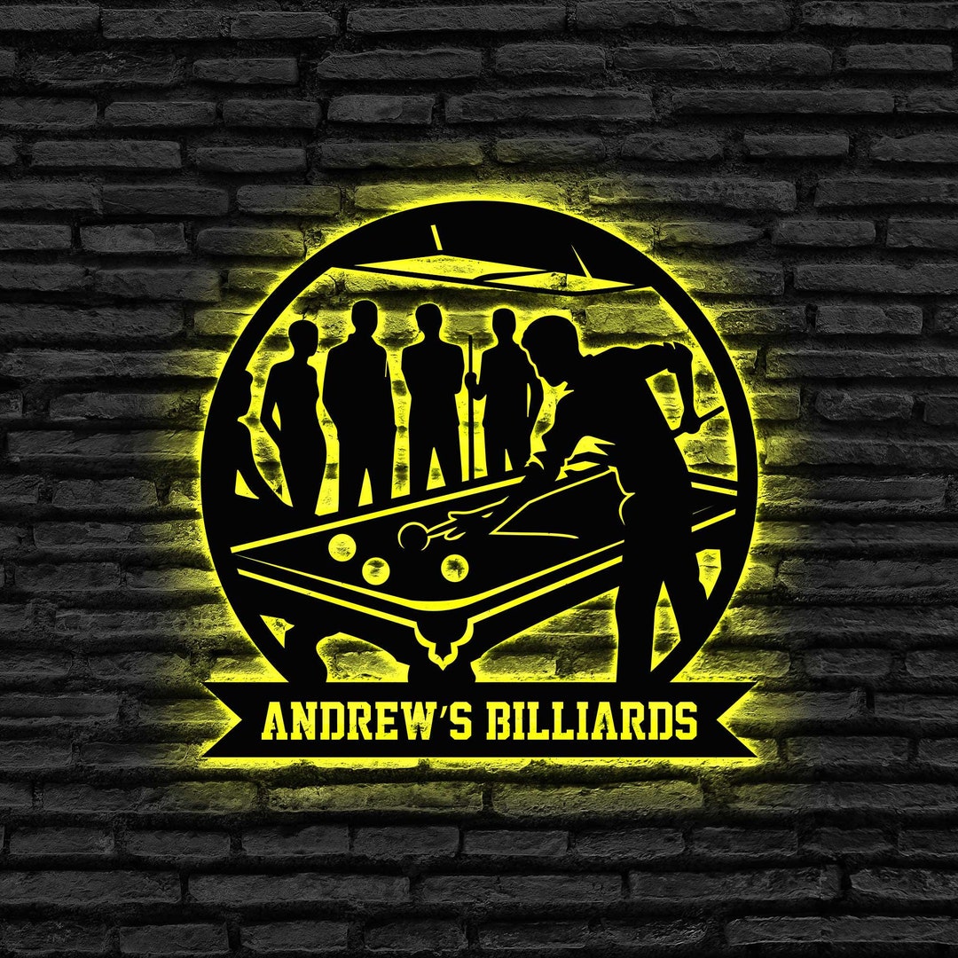 Custom Billiards Name Sign With LED Light, Custom Pool Table Sign ...
