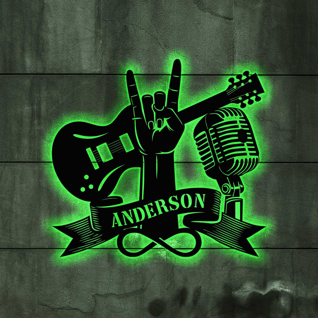 Custom Rock and Roll Music Metal Wall Art With LED Light, Personalized ...