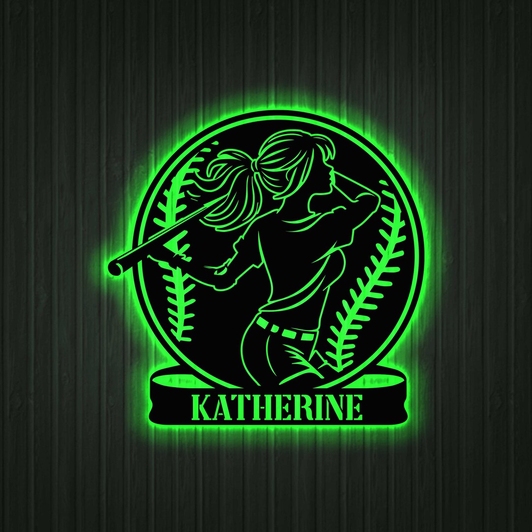 Custom Girl Baseball Metal Wall Art With Led Lights, Personalized ...