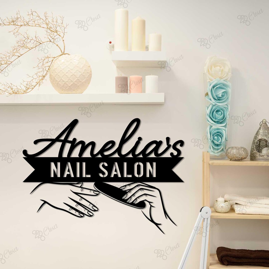 Custom Metal Nail Salon LED Sign, Personalized Nail Tech Wall Art, Nail ...