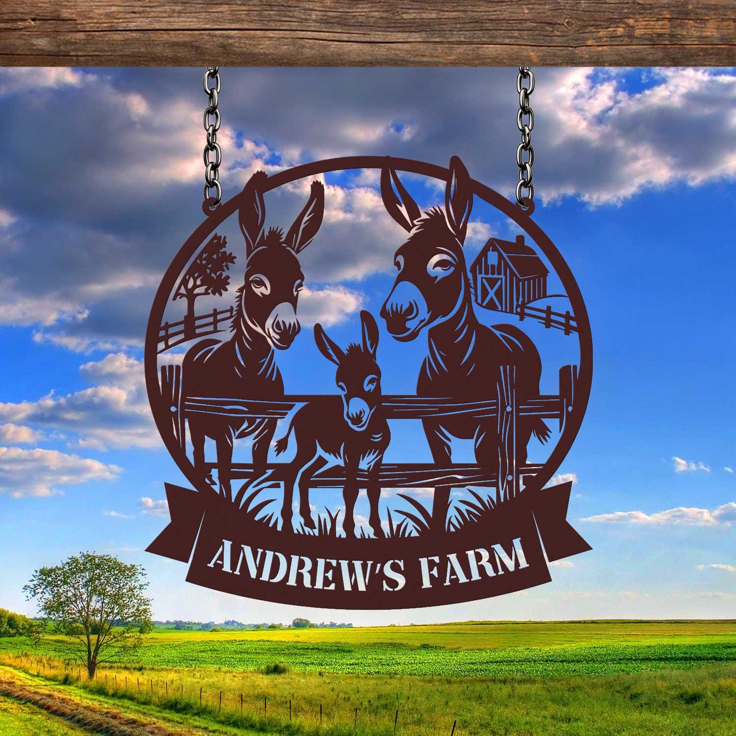 Custom Donkey Farm Metal Sign, Donkey Metal Wall Art, Donkey Family ...