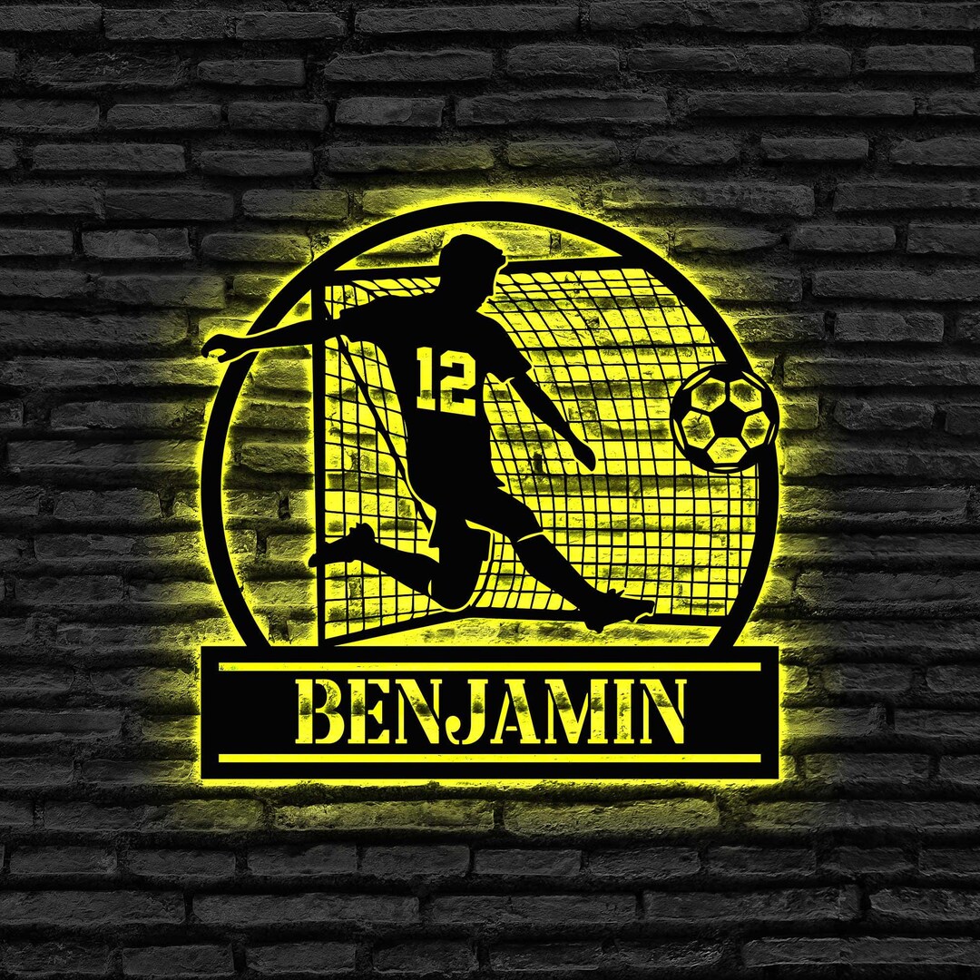 Personalization Soccer Metal Wall Art With LED Light, Personalized ...