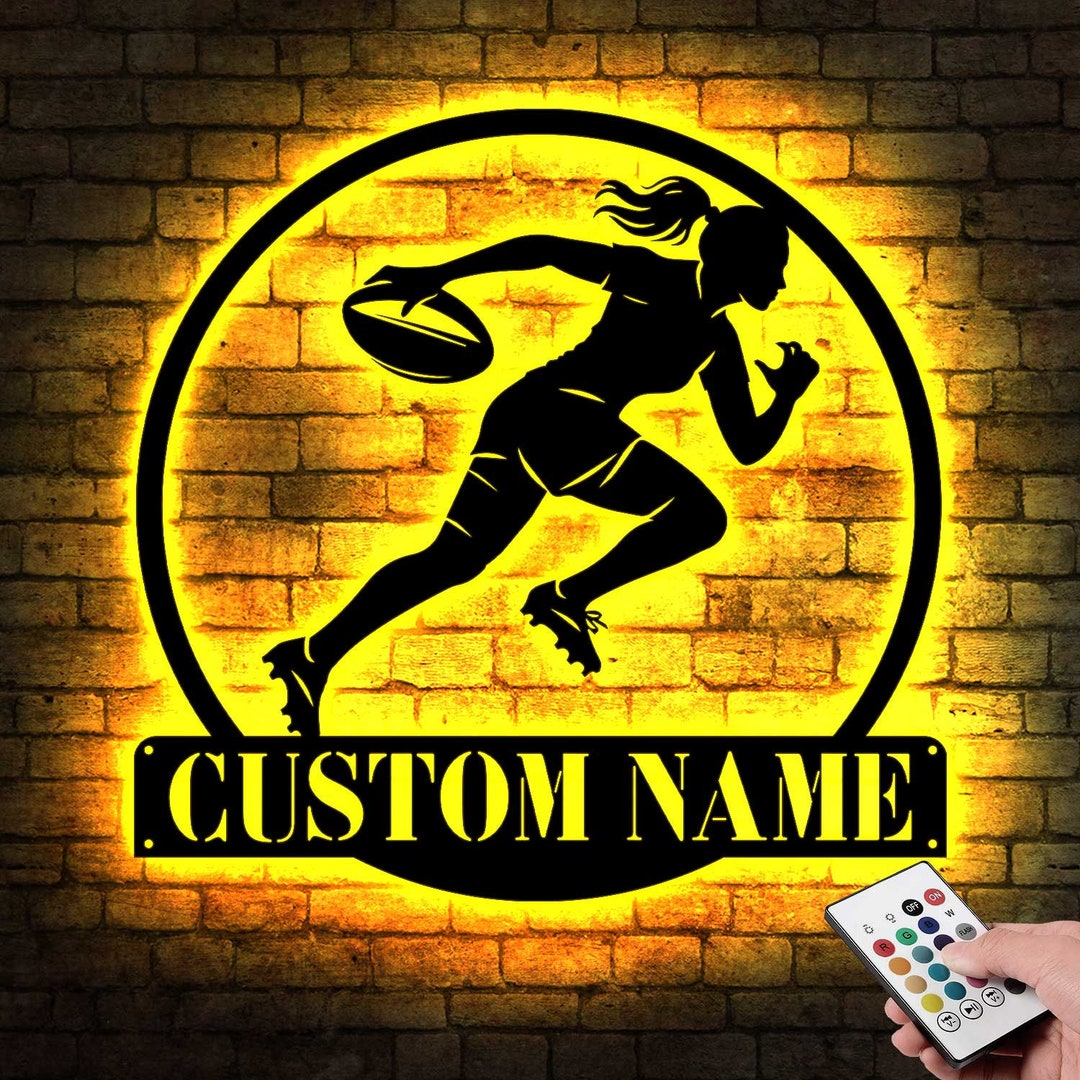 Custom Female Rugby Metal Sign With LED Light, Rugby Metal Wall Art ...