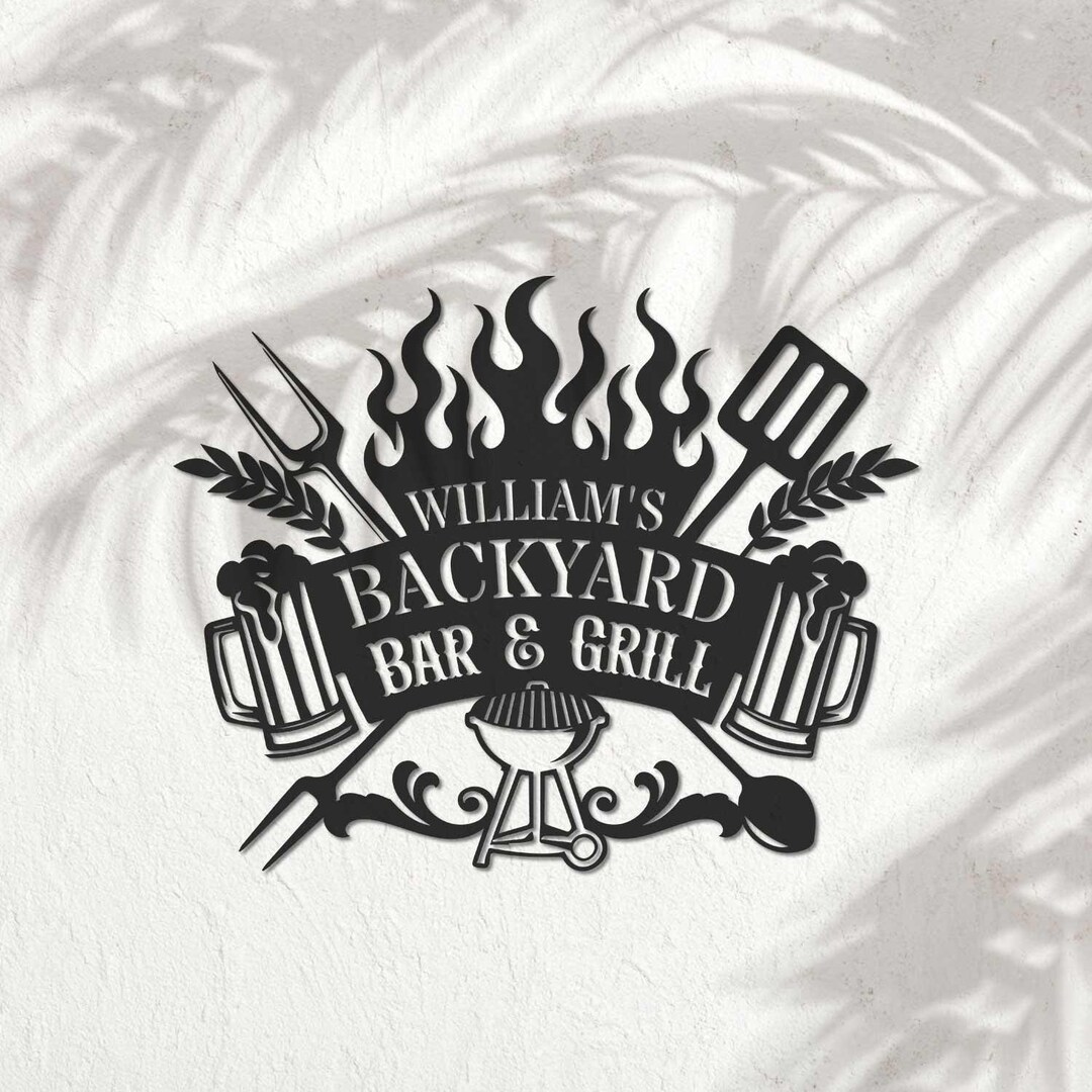 Custom Backyard Bar & Grill Metal Sign, Backyard BBQ Sign, Personalized ...