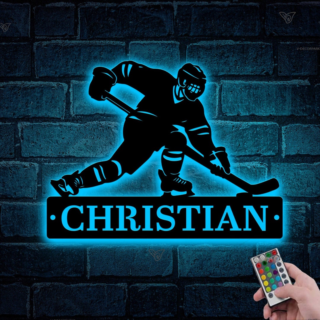 Custom Hockey Metal Sign With Led Light, Hockey Name Sign, Hockey Wall ...
