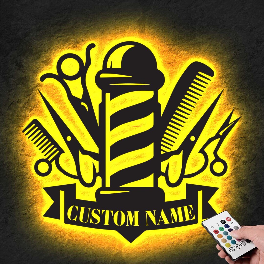 Personalized Barber Shop Metal Sign With Led Light,hairdresser Barber ...