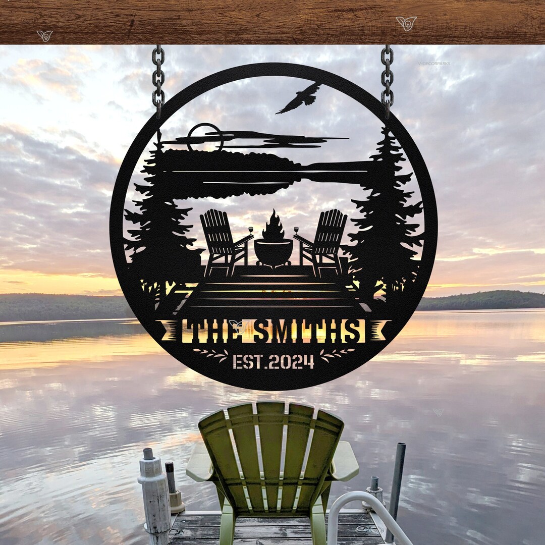 Custom Lake House Sign, Lake Scene Sign, Metal Wall Art, Personalized ...