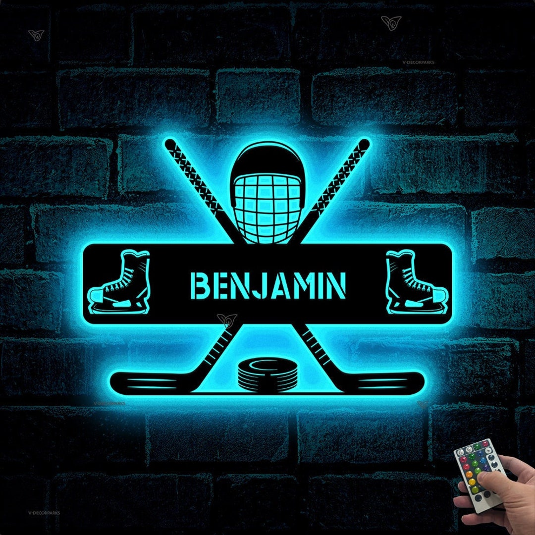 Custom Hockey Metal Wall Art With LED Light, Personalized Hockey Player ...
