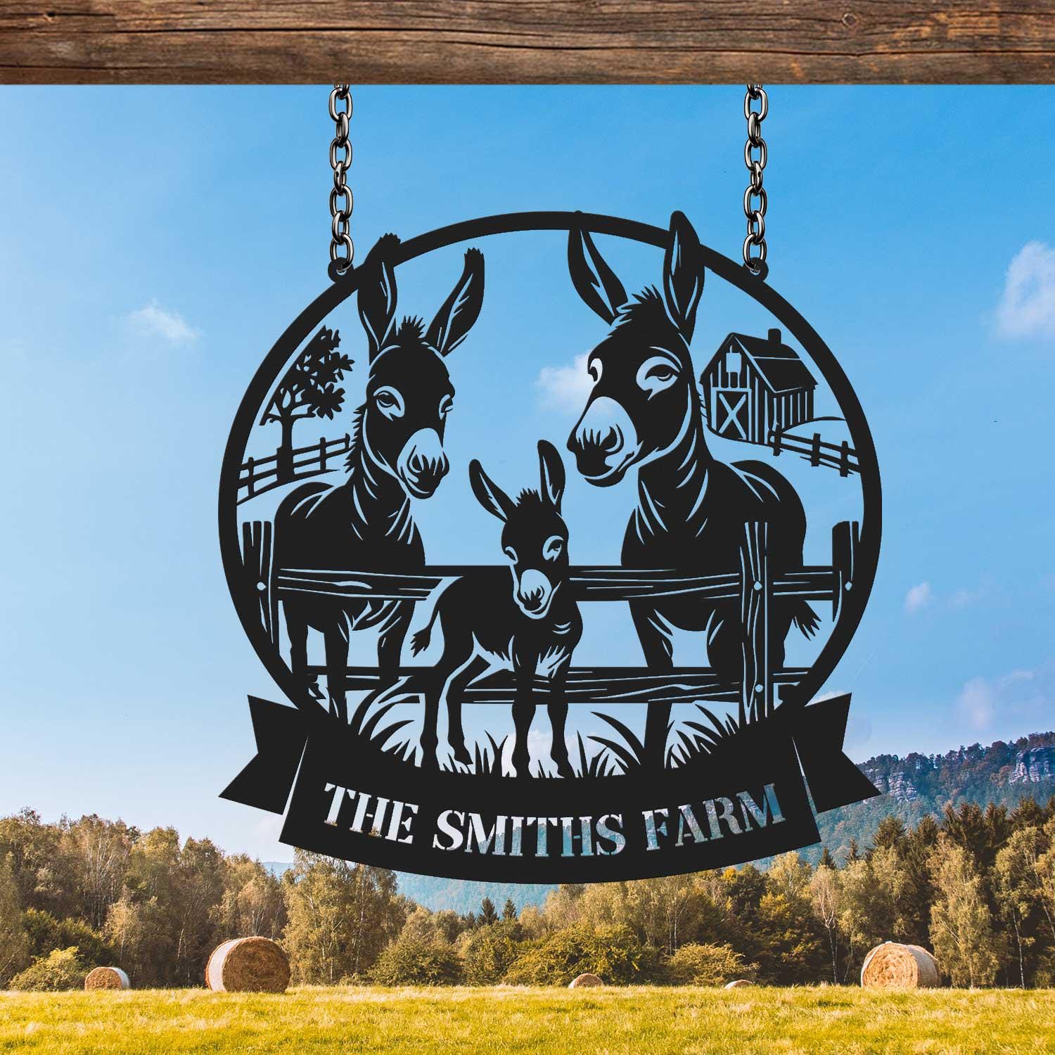 Custom Donkey Farm Metal Sign, Donkey Metal Wall Art, Donkey Family ...