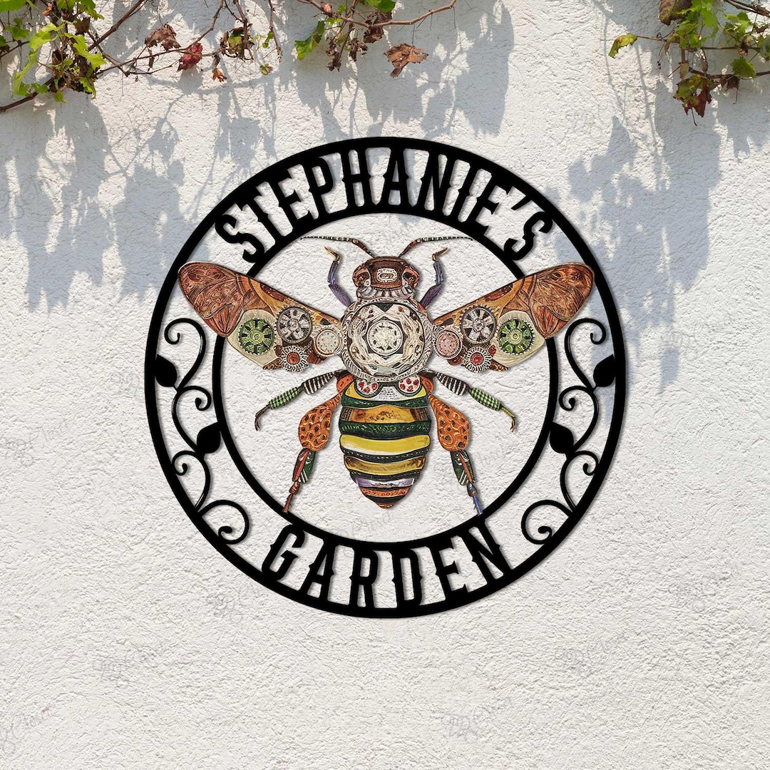 Custom Vintage Bee Metal Garden Sign, Rustic Bee Sign, Colorful Bee ...