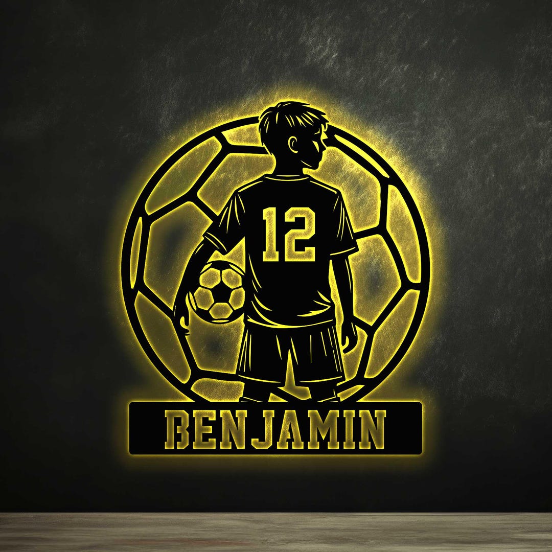 Personalized Soccer Metal Sign With Led Lights, Soccer Player Sign ...