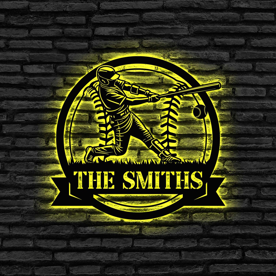 Custom Baseball Metal Sign With LED Lights, Baseball Wall Decor ...