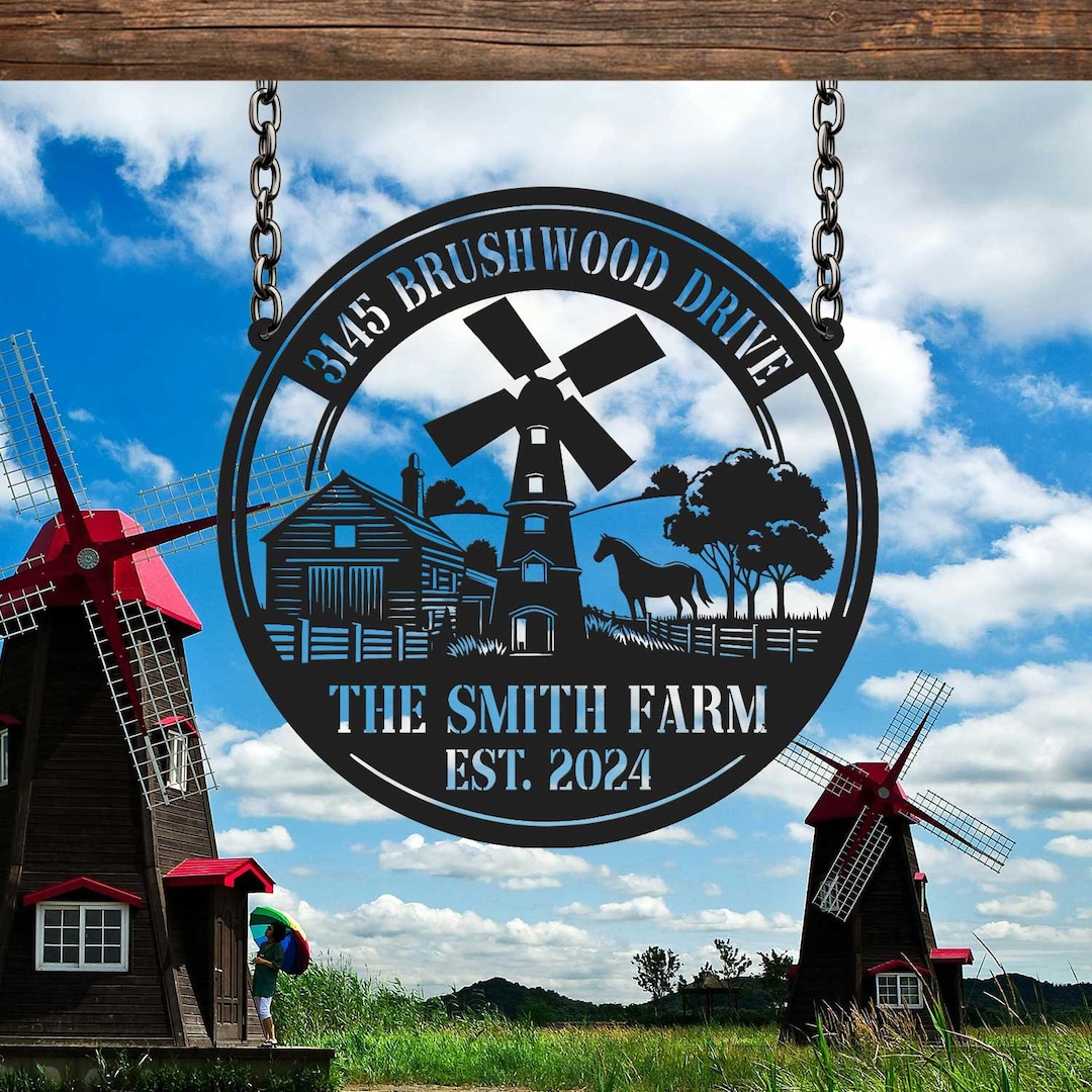 Custom Windmill Farm Sign, Custom Metal Farm Sign, Windmill Wall Decor ...
