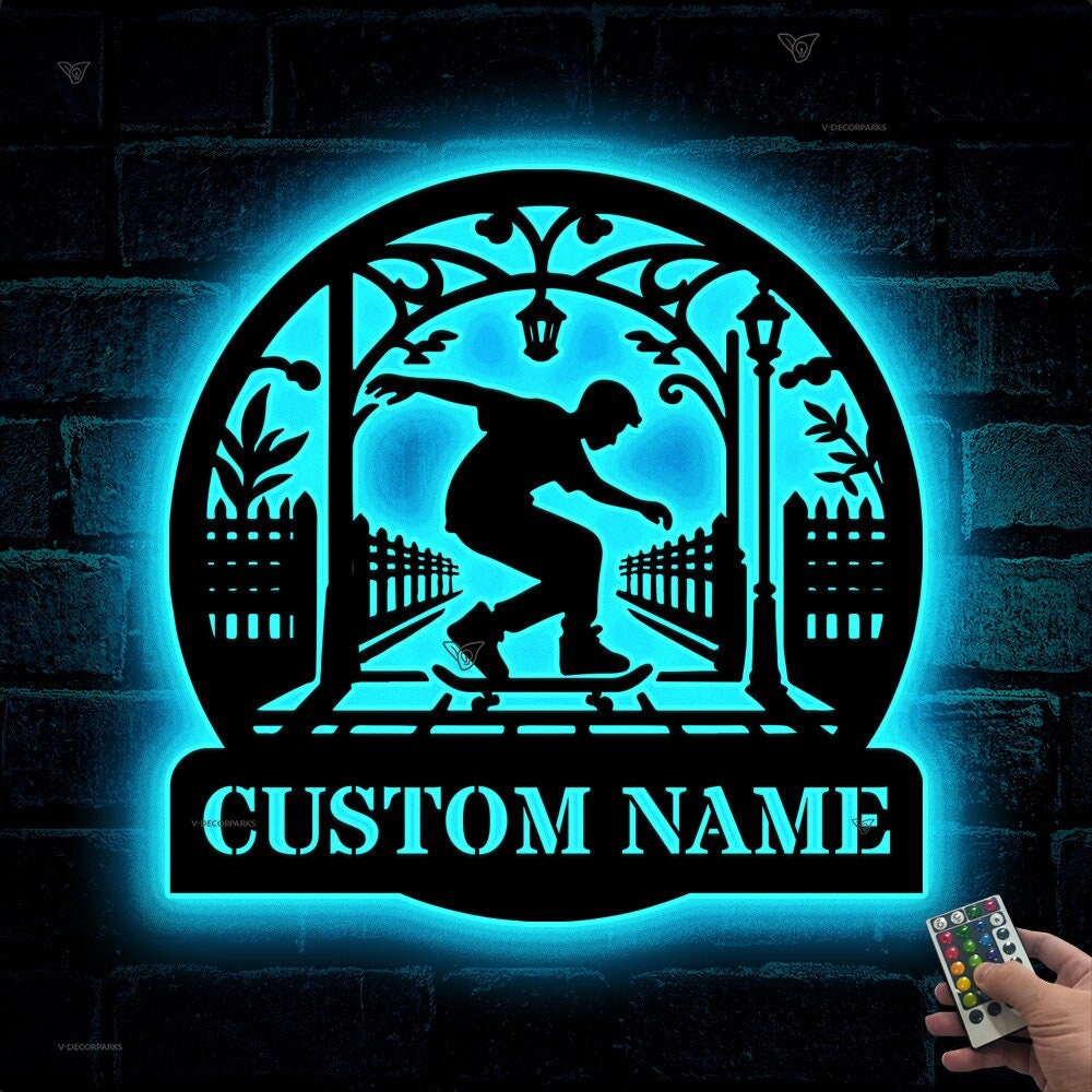 Custom Skateboard Metal Sign With LED Lights, Skateboard Sign ...