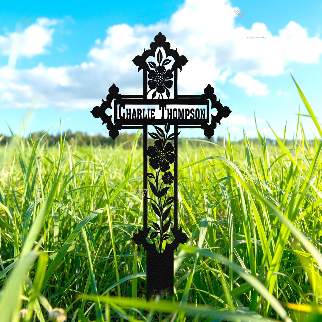 Personalized Memorial Metal Cross Stake, Grave Marker, Sympathy Gifts ...