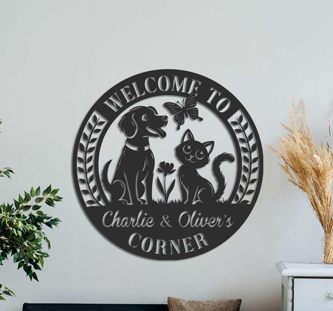 Custom Dog and Cat Metal Sign, Dog and Cat Garden Sign, Personalized ...