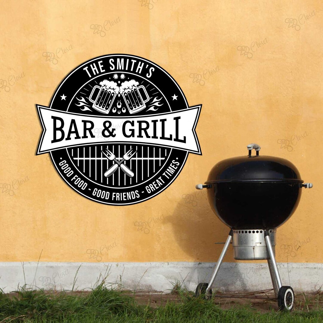 Personalized Bar & Grill Metal Sign, Custom Barbeque Metal Wall Art ...
