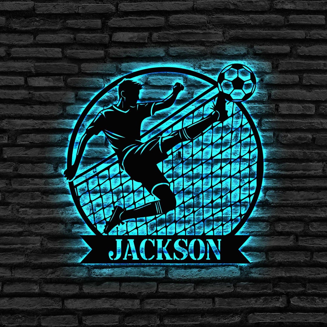 Custom American Football Metal Sign With LED Light, Football Player ...