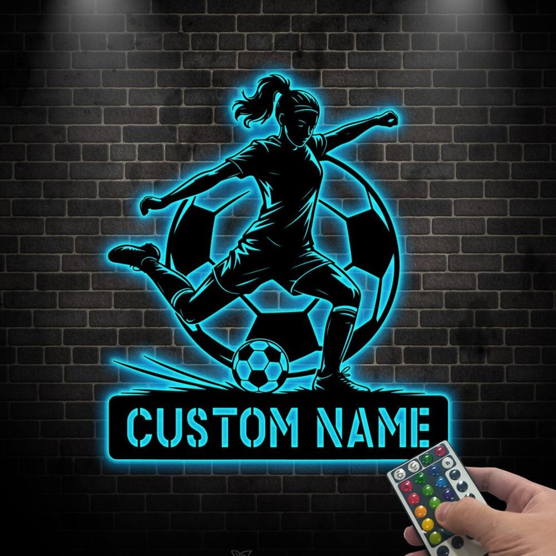 Custom Girl Soccer LED Metal Sign, Female Soccer Player Gift, Soccer ...