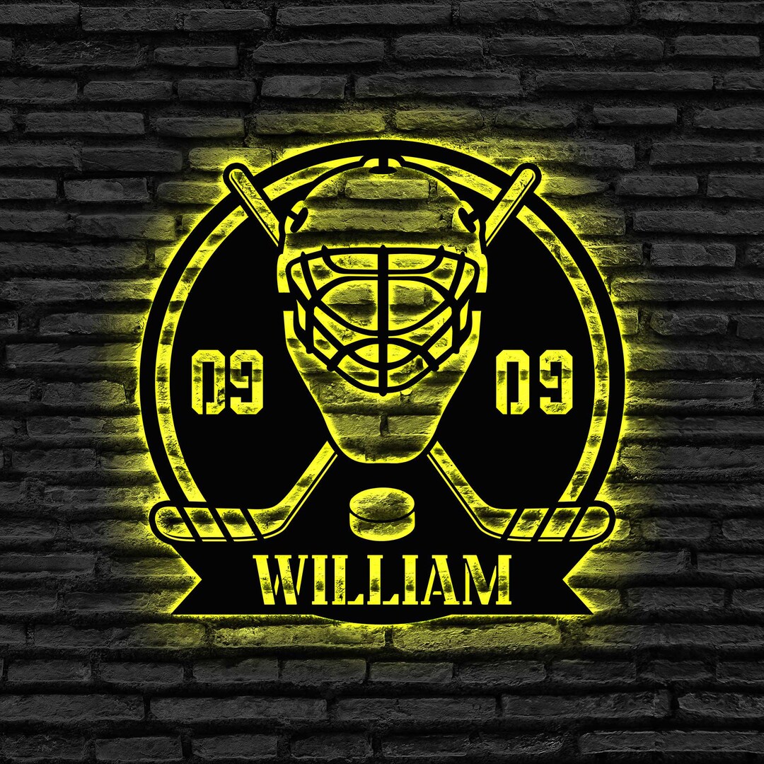 Custom Ice Hockey Metal Wall Name Sign LED Light, Personalized Hockey ...