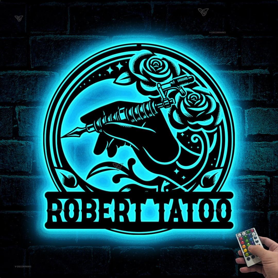 Custom Tattoo Machine Metal Sign With LED Light, Tattoo Artist Gift ...