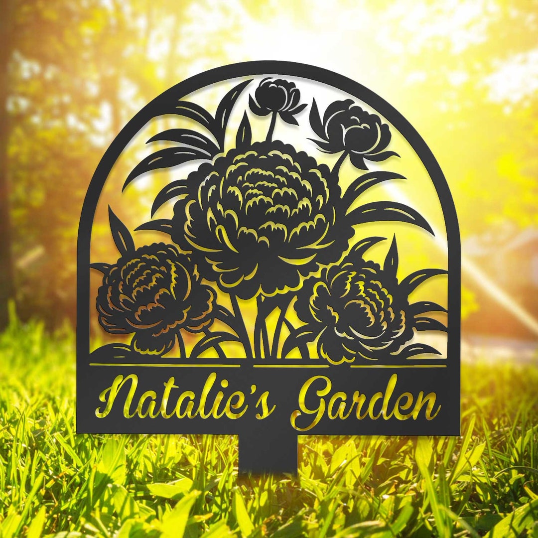 Custom Peony Flower Stake, Peony Metal Sign, Garden Decor, Personalized ...