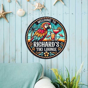 Custom Colorful Parrot Bar Metal Sign, Parrot Bar Sign, Tiki Bar Sign ...