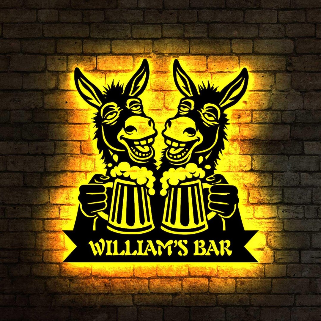 Custom Drunk Donkey Bar Metal Sign With LED Lights, Donkey Metal Wall ...