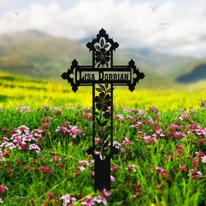 Personalized Memorial Metal Cross Stake, Grave Marker, Sympathy Gifts ...