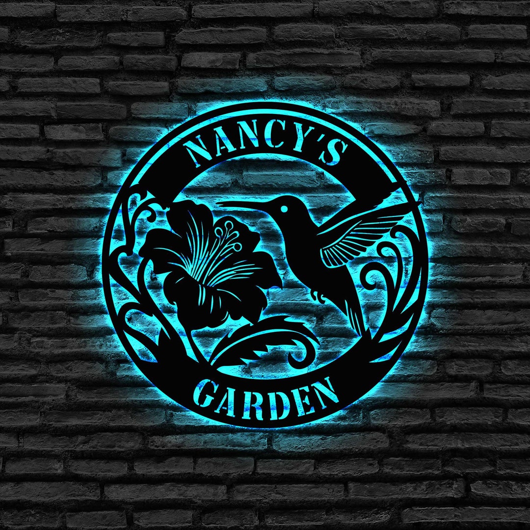 Custom Hummingbird Metal Sign With Led Light, Hummingbird Garden Decor ...