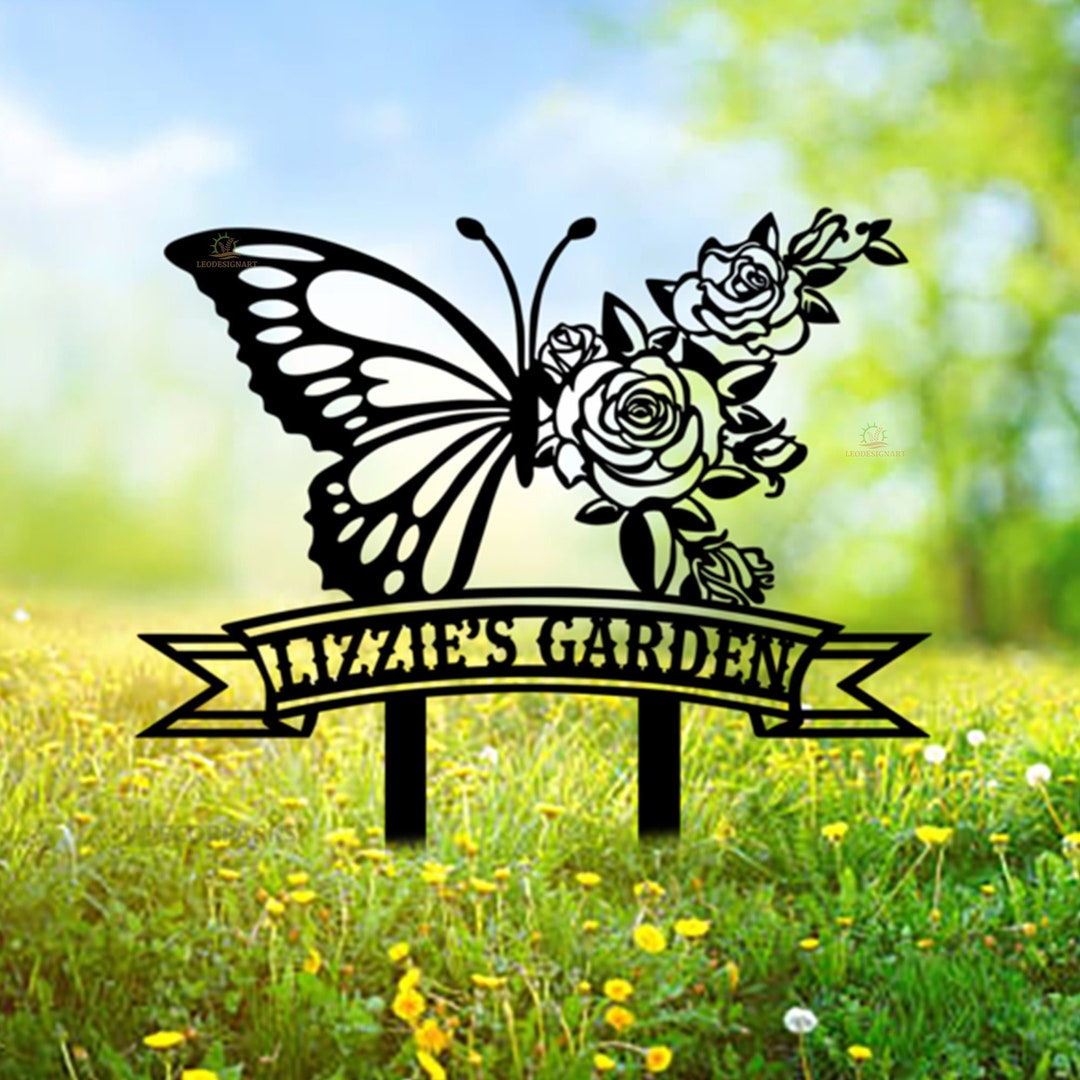Personalized Butterfly Garden Sign, Butterfly Flower Stake ...