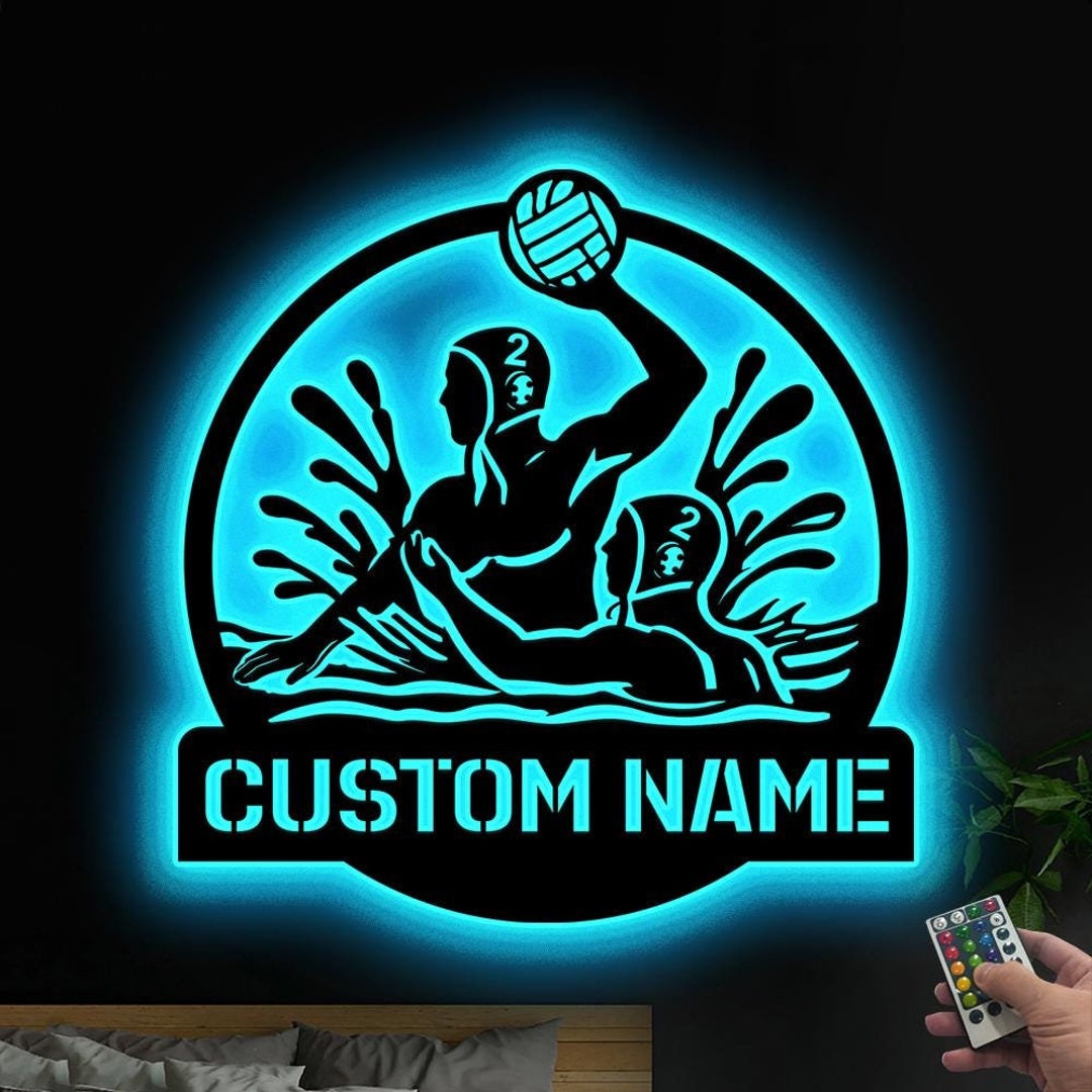 Custom Water Polo Metal Sign With LED Light, Water Polo Player Name ...