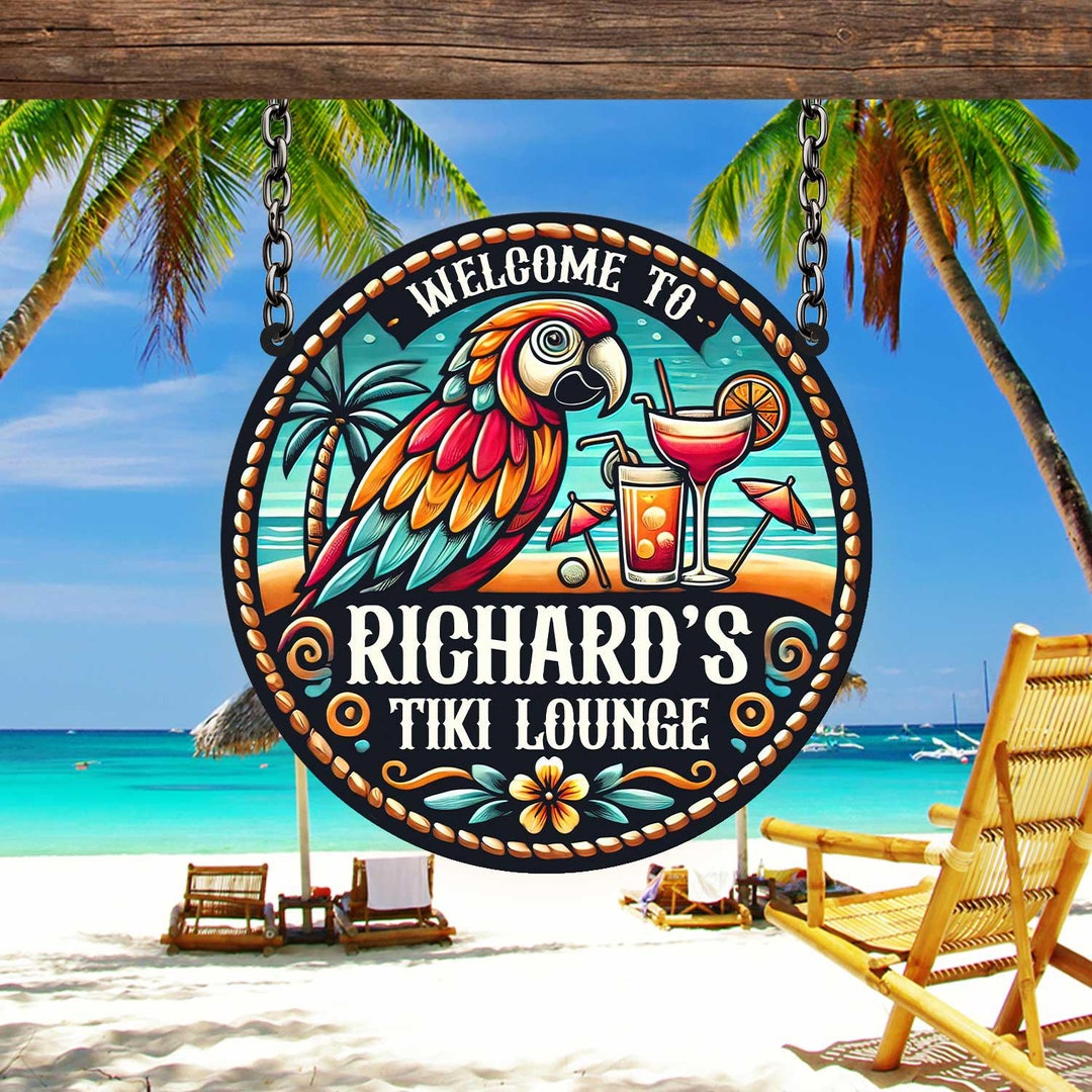 Custom Colorful Parrot Bar Metal Sign, Parrot Bar Sign, Tiki Bar Sign ...