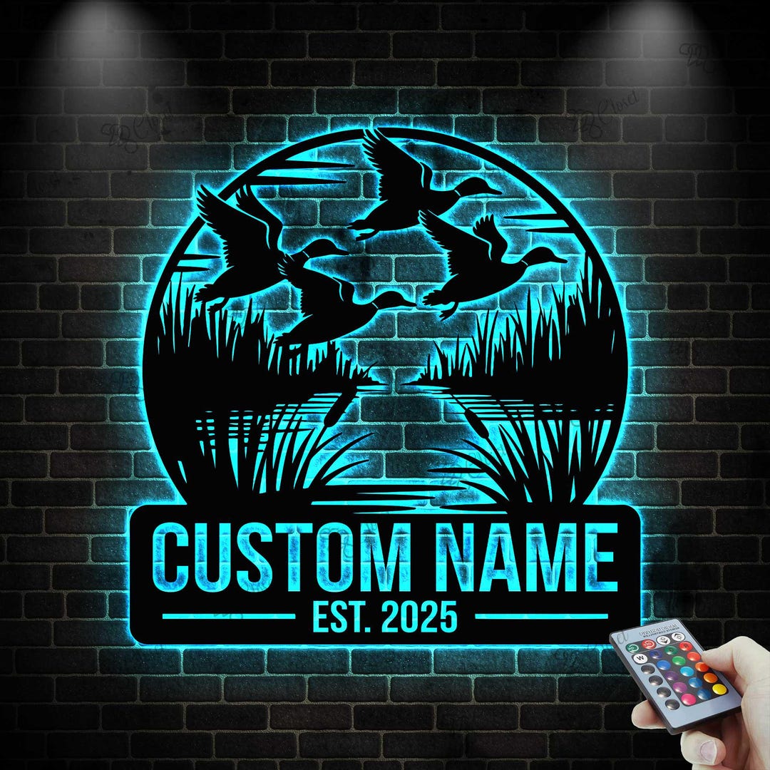 Custom Duck Hunting Metal Sign With LED Light, Personalized Hunter Name ...
