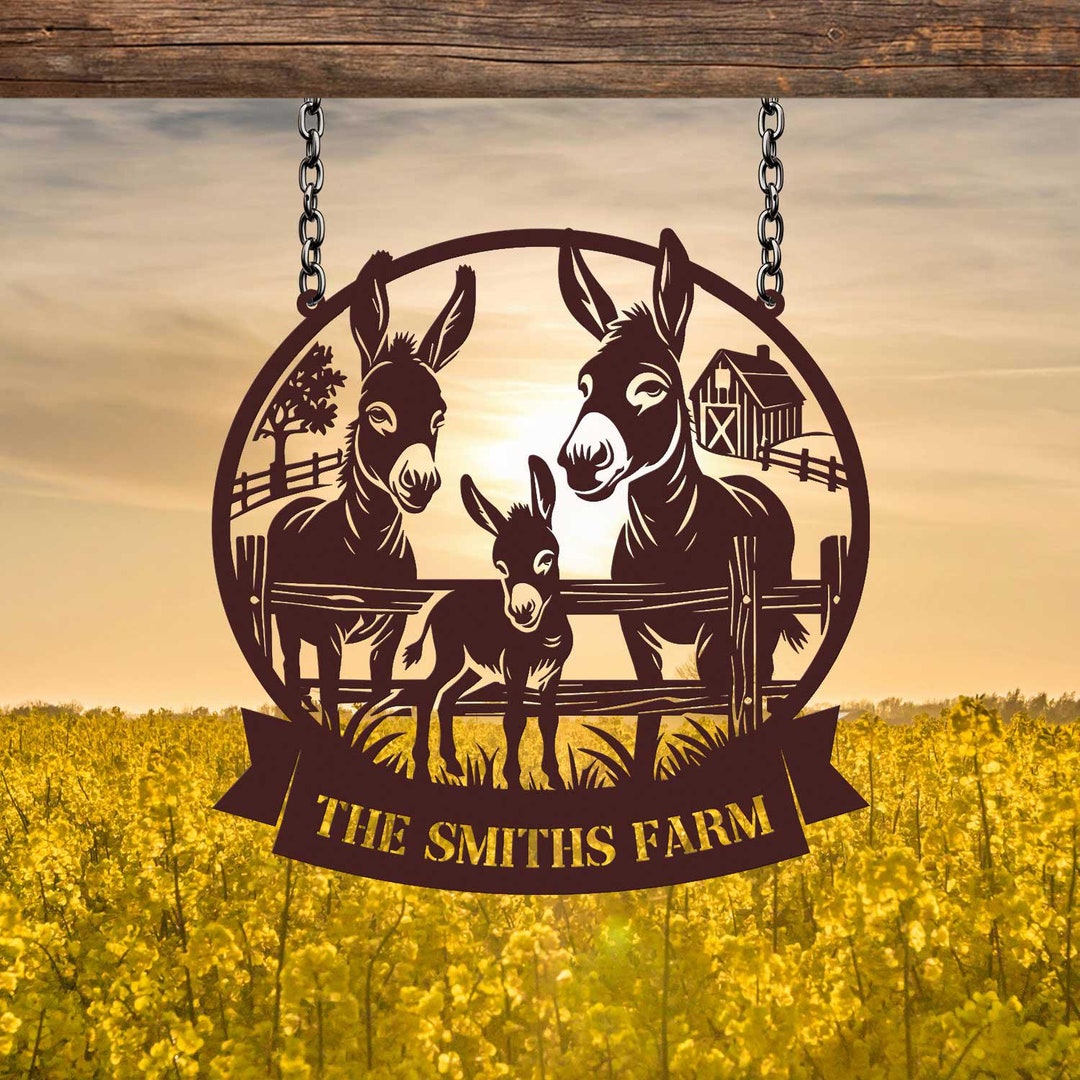 Custom Donkey Farm Metal Sign, Donkey Metal Wall Art, Donkey Family ...