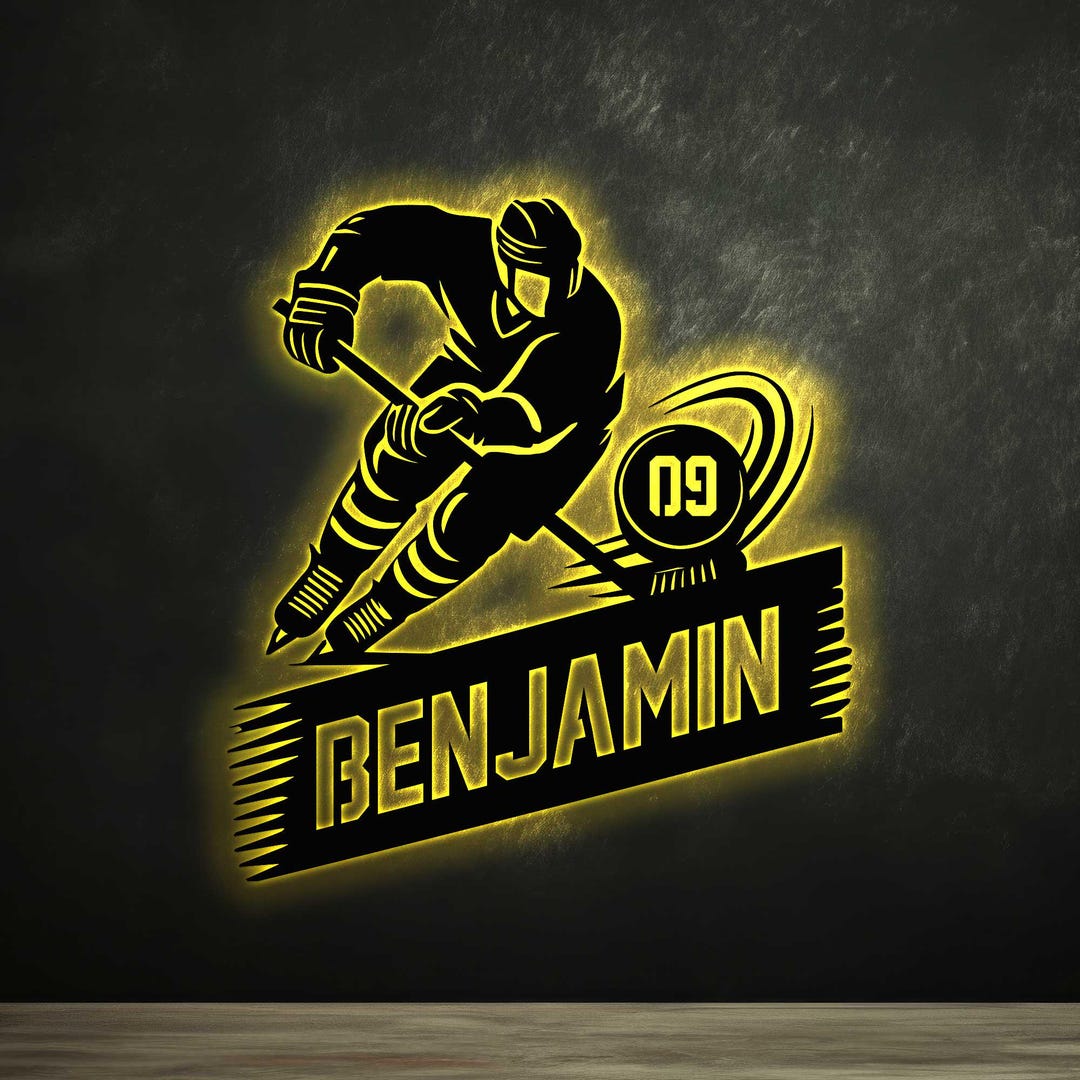 Custom Men Hockey Metal Wall Art Led Light, Personalized Hockey Goalie ...