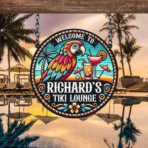 Custom Colorful Parrot Bar Metal Sign, Parrot Bar Sign, Tiki Bar Sign ...