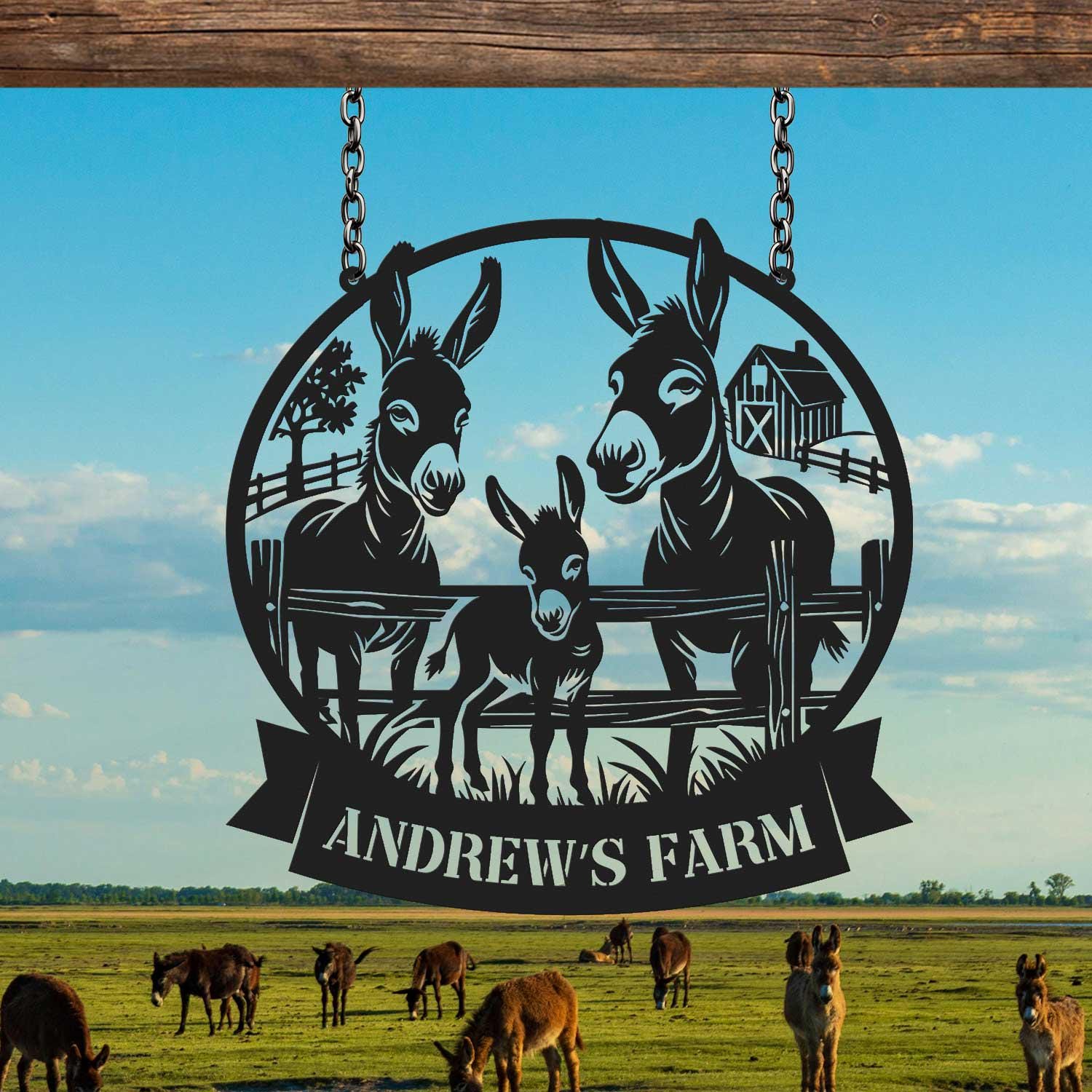 Custom Donkey Farm Metal Sign, Donkey Metal Wall Art, Donkey Family ...